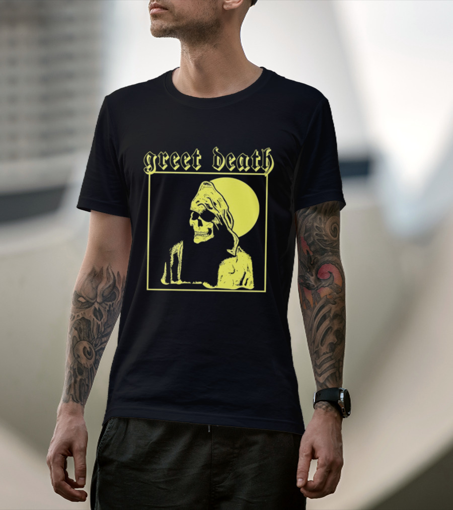 Greet Death Grim Reaper Band Alternative Rock Skeleton Halo T-Shirt
