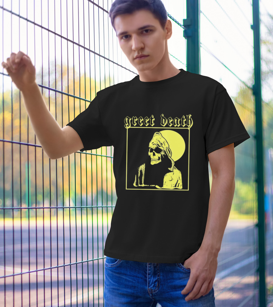 Greet Death Grim Reaper Band Alternative Rock Skeleton Halo T-Shirt