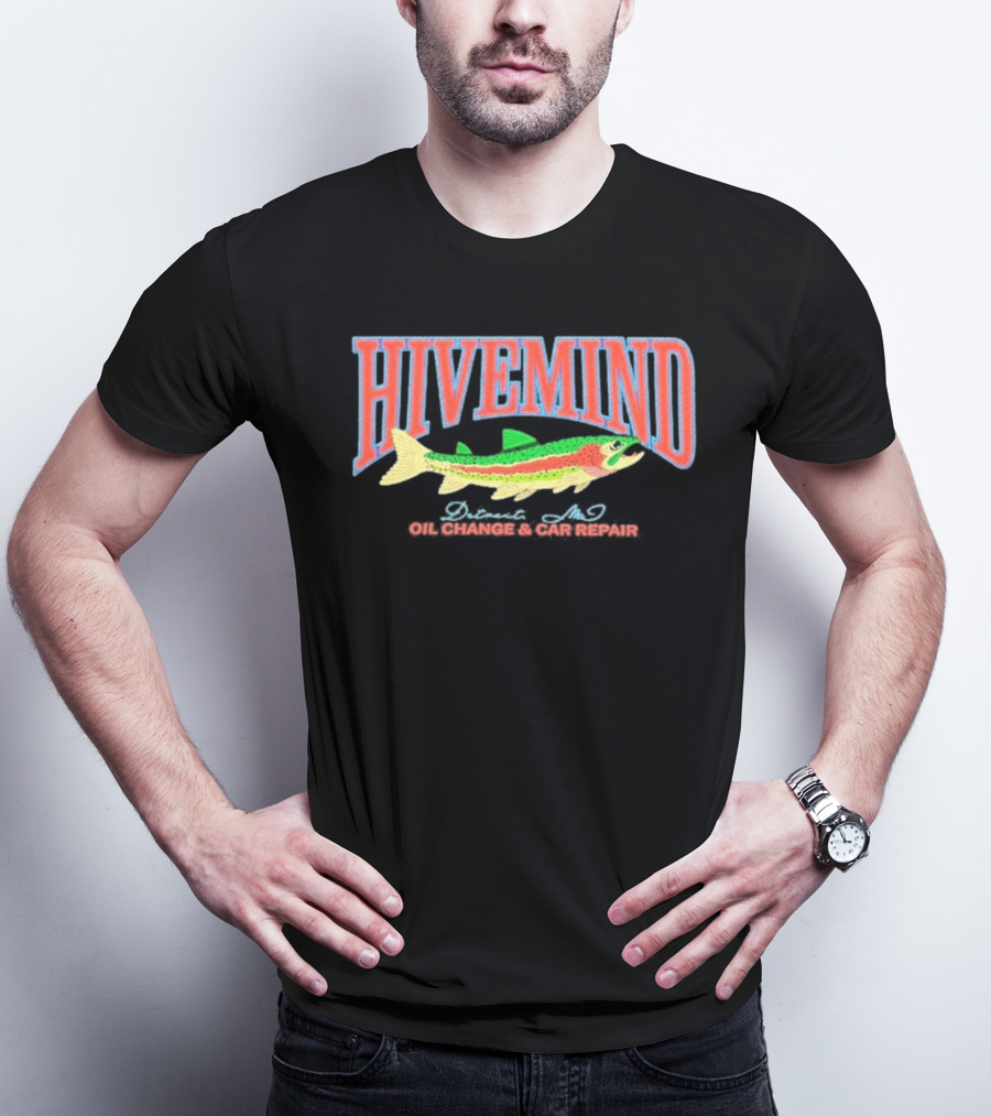 Hivemind Oil Change And Car Repair French Terry Stitched Fish T-Shirt