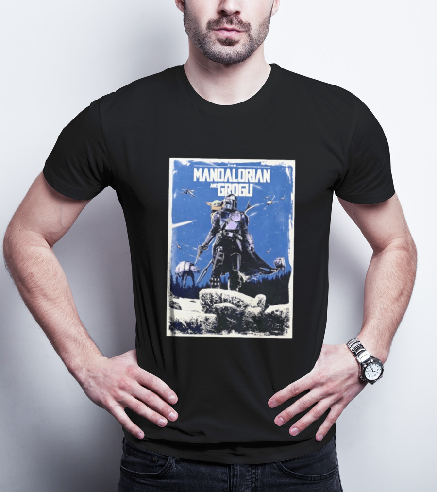 The Mandalorian And Grogu Star Wars Baby Yoda Scene With AT AT And X Wings T-Shirt