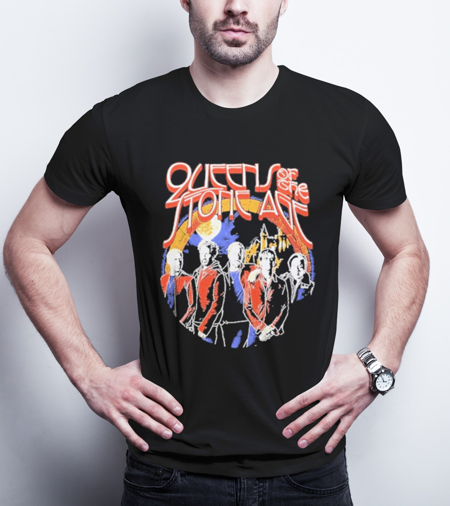 Queens Of The Stone Age Band Silhouette Vintage Rainbow Circle T-Shirt
