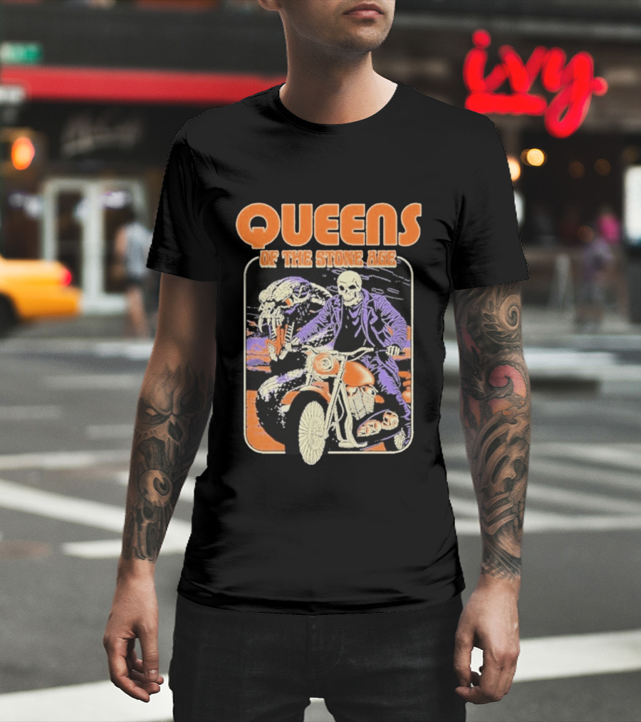 Queens Of The Stone Age Skeleton Rider Snake Motorcycle Adventure T-Shirt