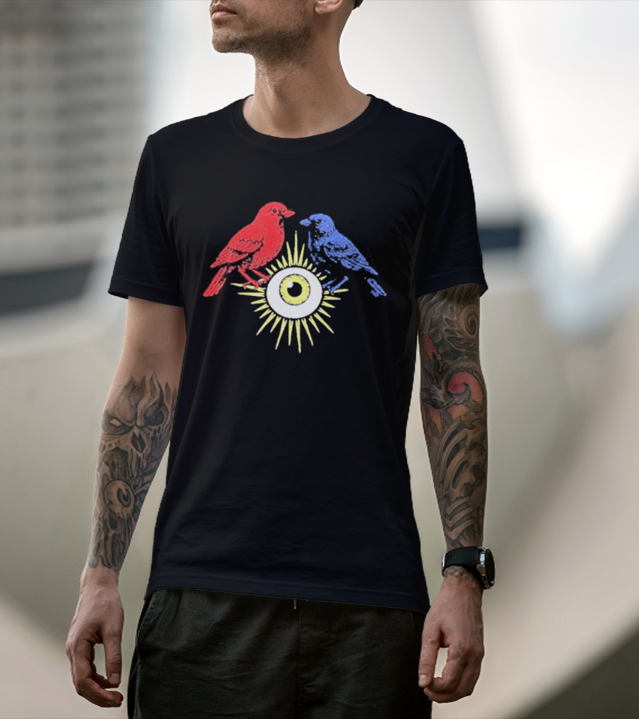 Upchurch Creeker III Red Blue Birds Sun Eye Motif T-Shirt