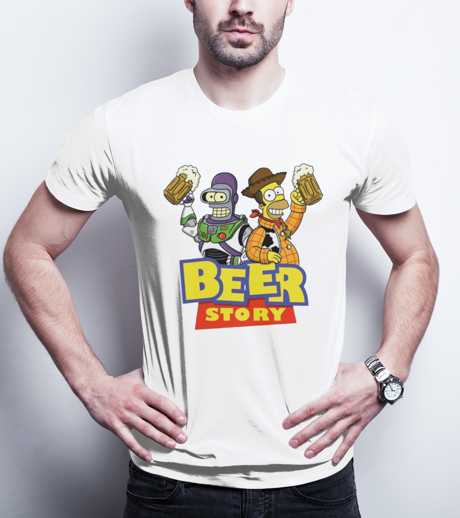 Bender Homer Simpson Beer Story Futurama Buzz Lightyear Woody T-Shirt