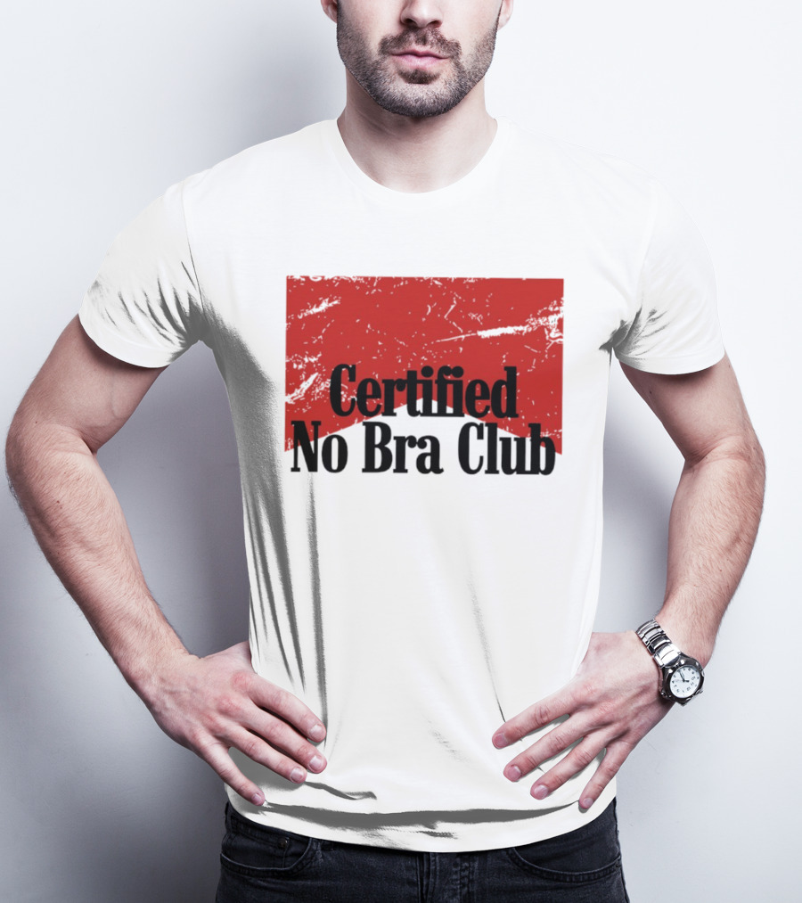 Certified No Bra Club Marlboro Parody Red Banner T-Shirt