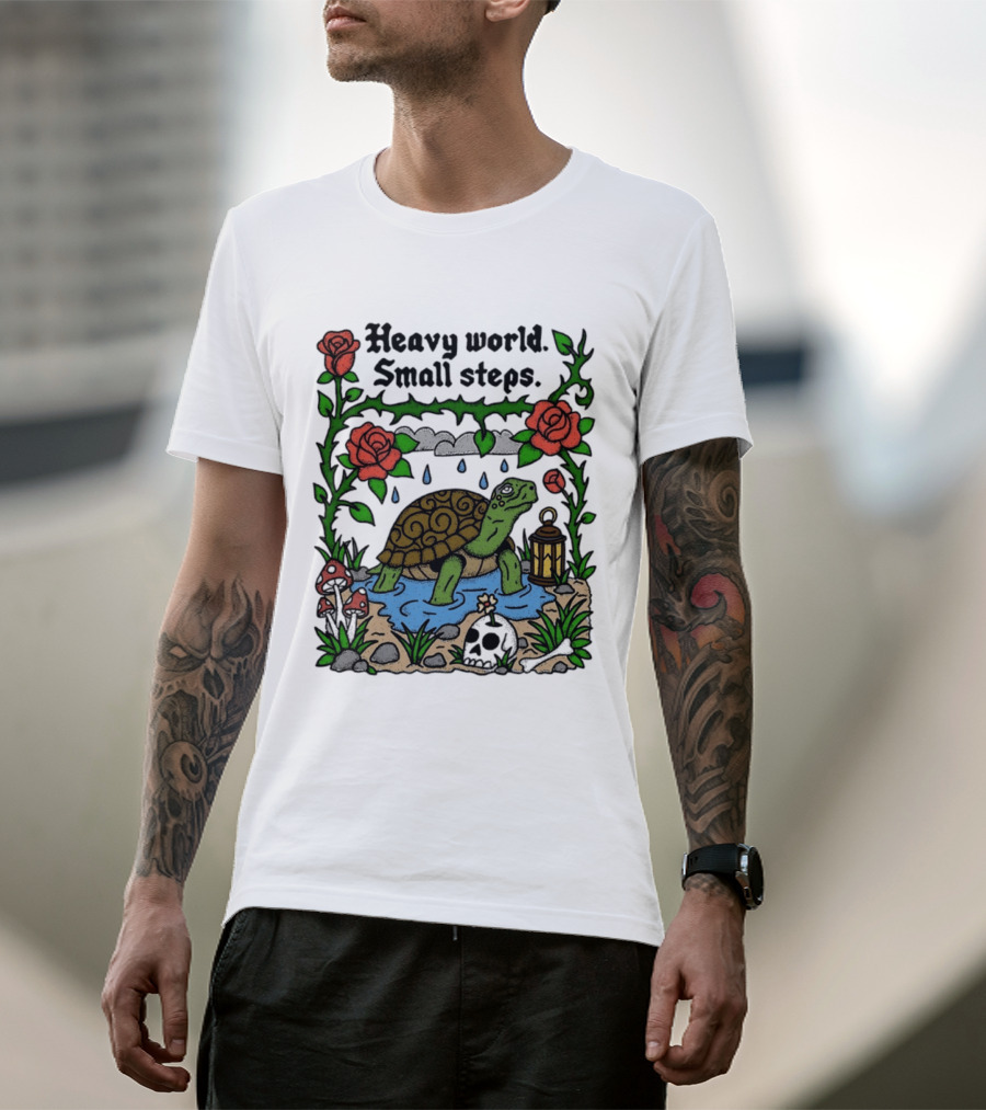 Heavy World Small Steps Turtle Lantern Roses T-Shirt