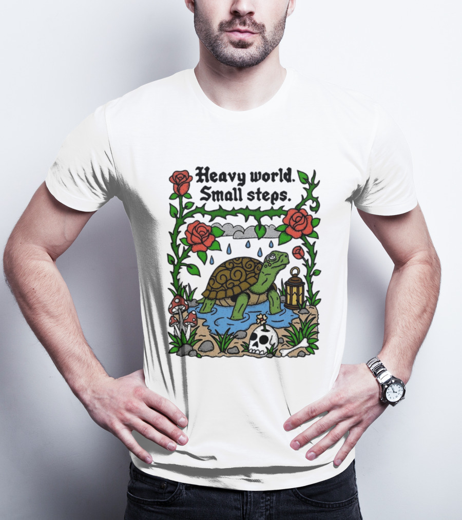 Heavy World Small Steps Turtle Lantern Roses T-Shirt