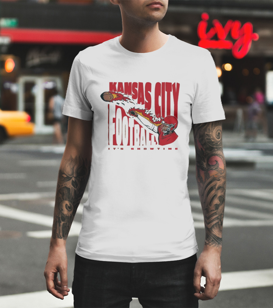 Kansas City Football It's Showtime Quarterback Fireball Pass T-Shirt