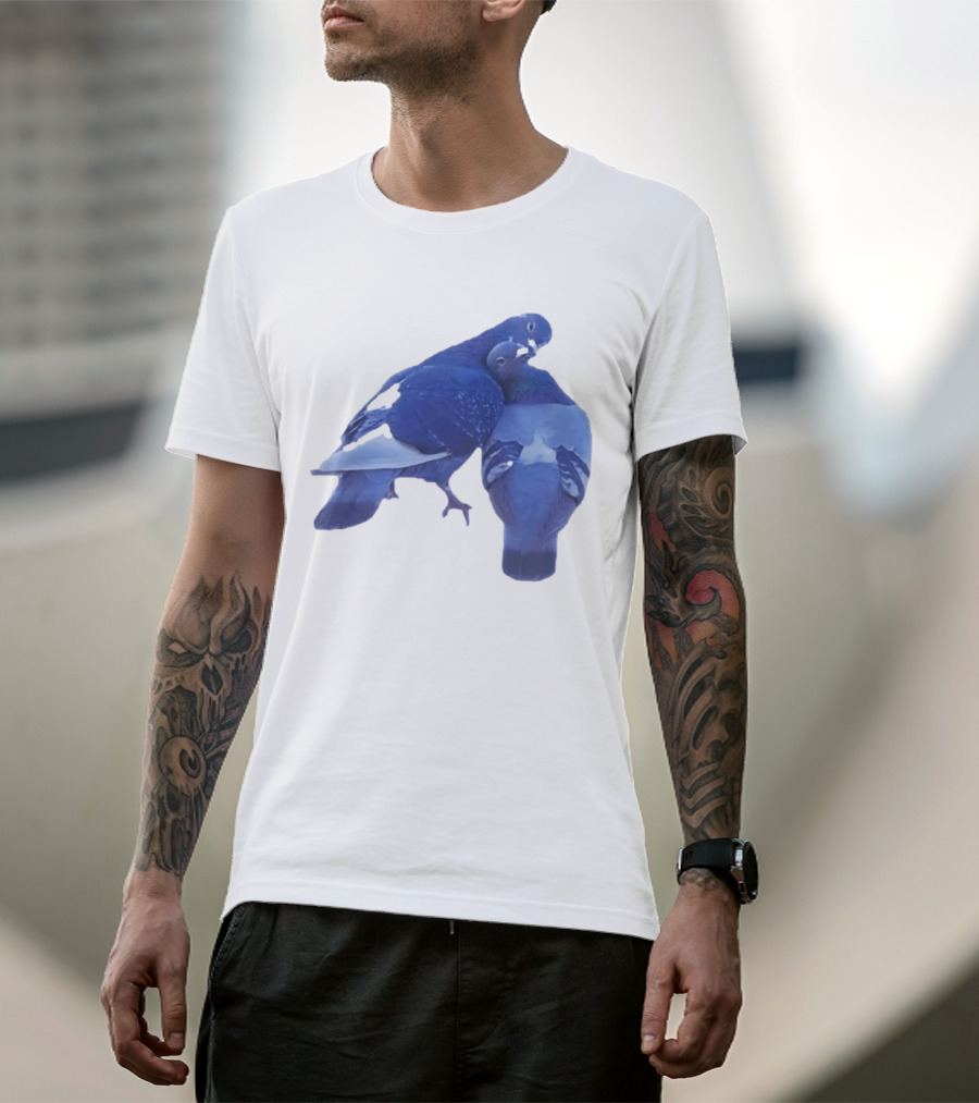 Love Doves Sports Banger Blue Pigeons Embrace T-Shirt