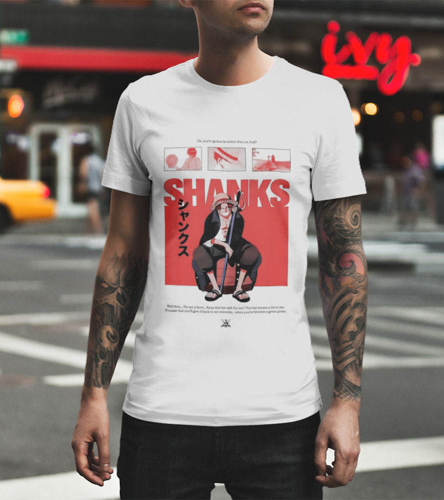 One Piece Shanks Luffy Straw Hat Pirates Manga Panels T-Shirt