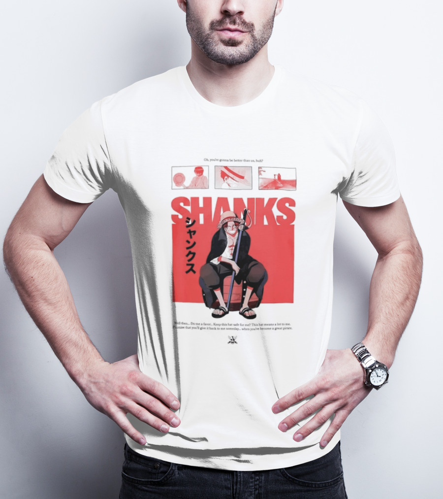 One Piece Shanks Luffy Straw Hat Pirates Manga Panels T-Shirt