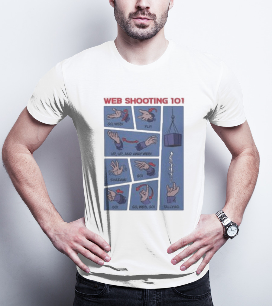 Web Shooting 101 Go Web Fly Up Up And Away Shazam Go Tallyho T-Shirt