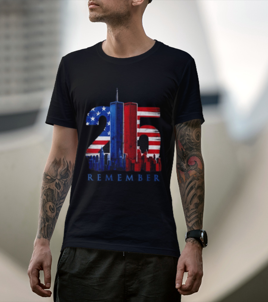 25th Anniversary Remember Twin Towers American Flag T-Shirt