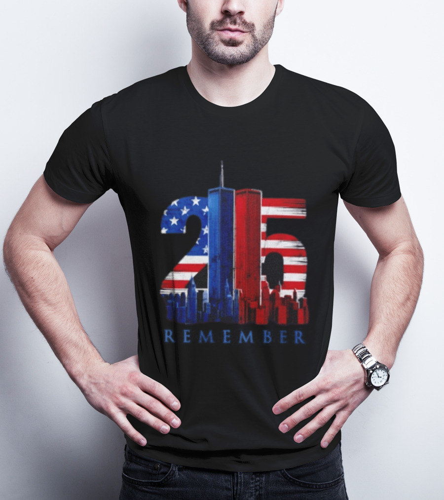 25th Anniversary Remember Twin Towers American Flag T-Shirt
