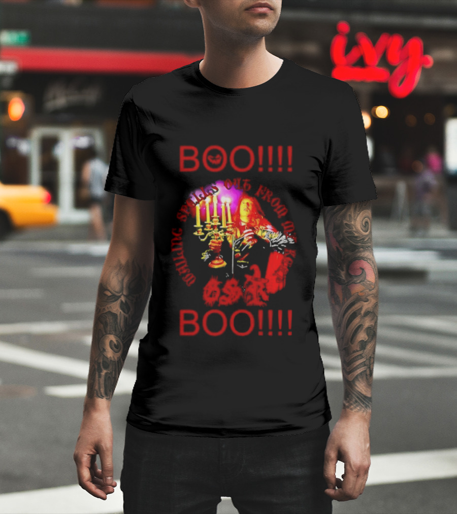 BOO Wailing Spells Out From My Keep Boo Candelabra Portrait Halloween T-Shirt