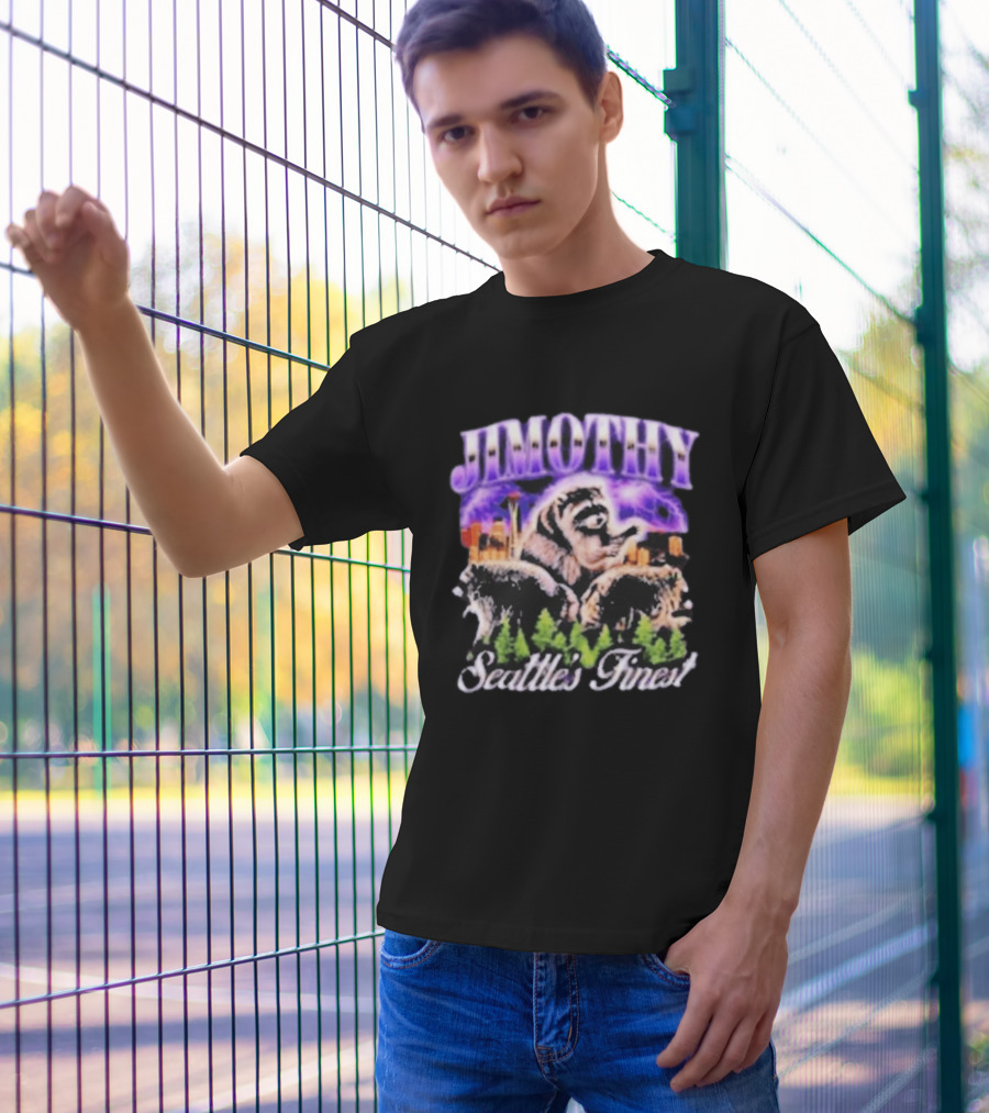 Jimothy Raccoon Seattle Skyline Adventure Forest Scene T-Shirt