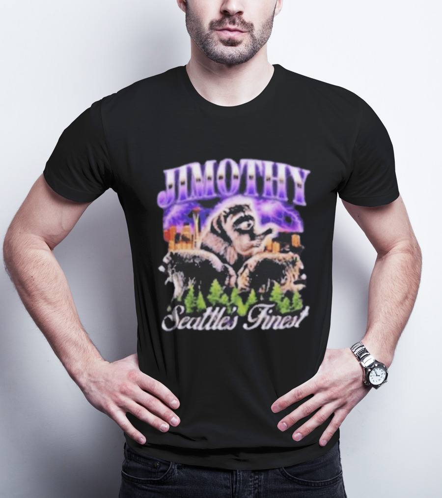 Jimothy Raccoon Seattle Skyline Adventure Forest Scene T-Shirt