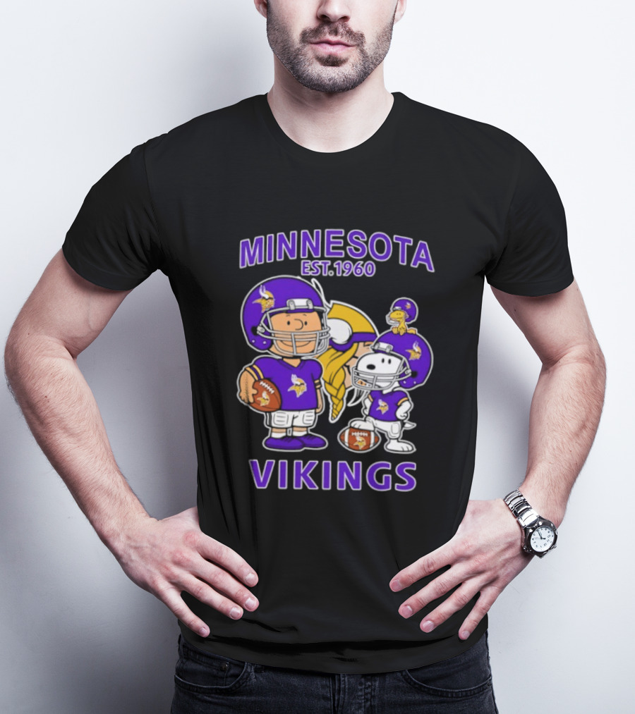 Minnesota Vikings Snoopy Charlie Brown Woodstock Est 1960 Football Team Fan Gear T-Shirt