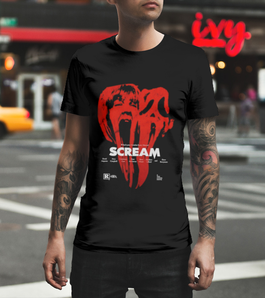 Scream What Is Your Favorite Scary Movie Blood Mask Painting T-Shirt