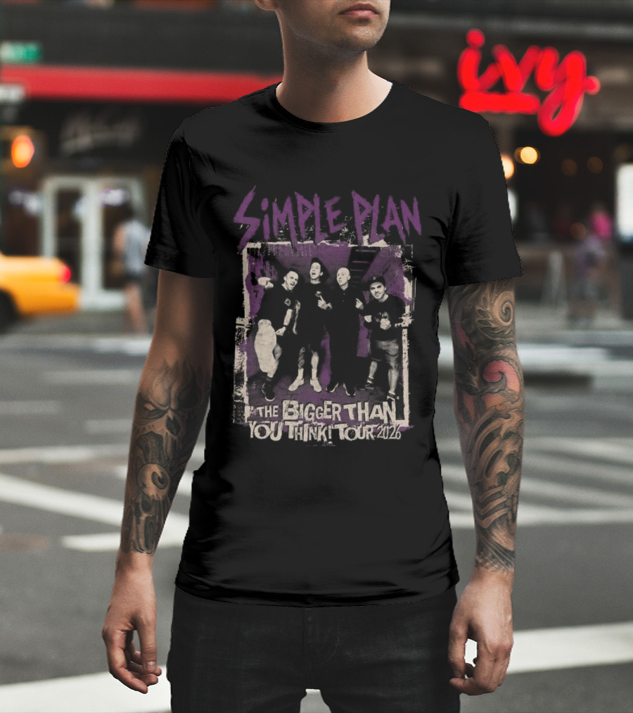 Simple Plan The Bigger Than You Think Tour 2026 The Sequel Band Photo Cities List T-Shirt