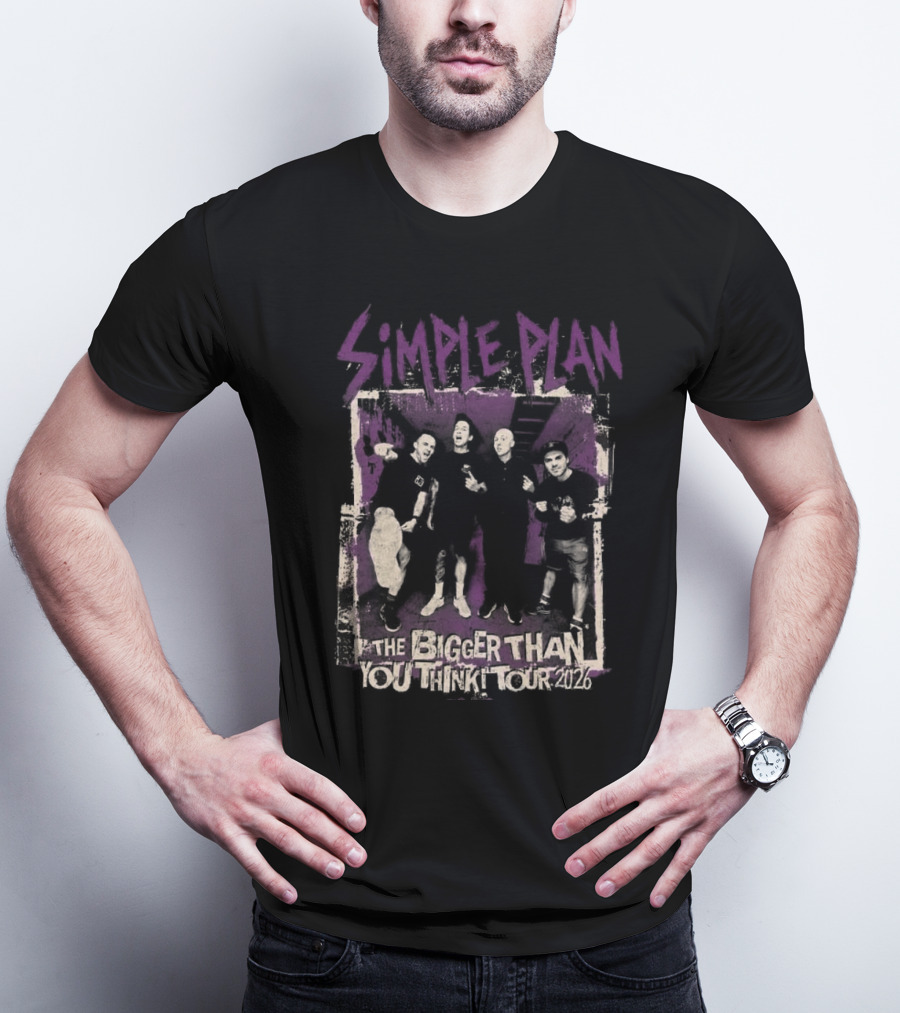 Simple Plan The Bigger Than You Think Tour 2026 The Sequel Band Photo Cities List T-Shirt