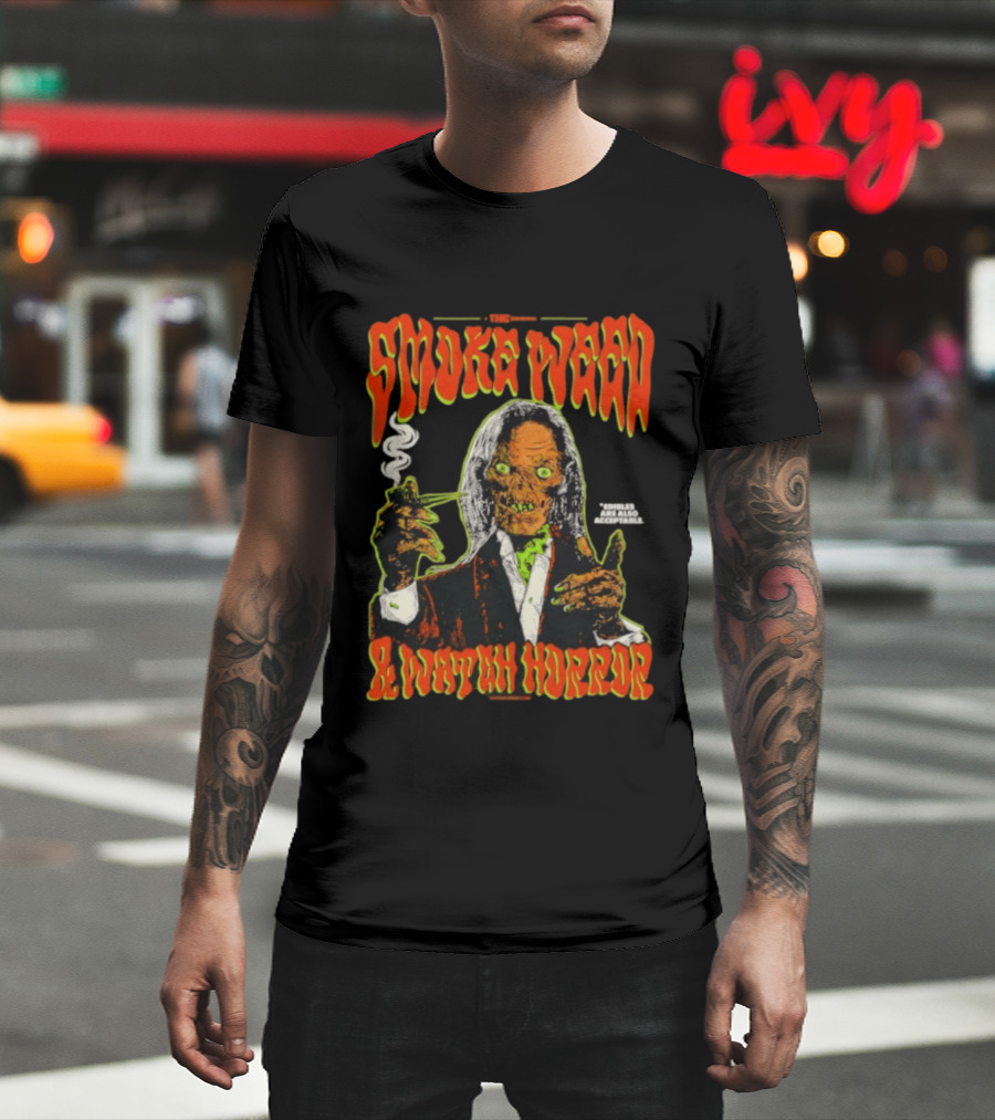Smoke Weed And Horror With Edibles Are Also Acceptable Creepy Zombie T-Shirt
