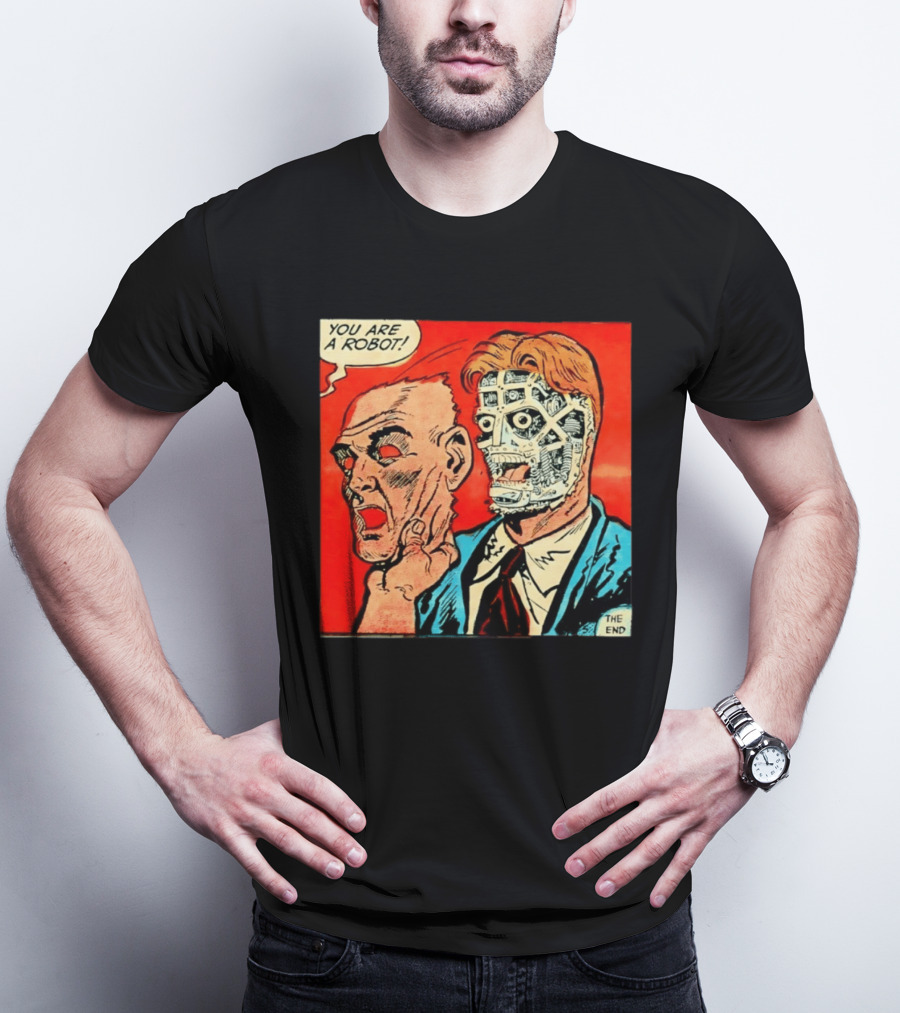 You Are A Robot Comic Style Mask Reveal The End T-Shirt