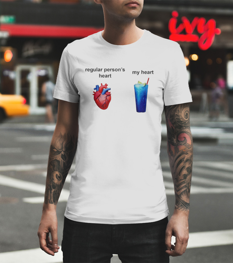 Regular Person's Heart Vs My Heart Blue Drink Emojis T-Shirt