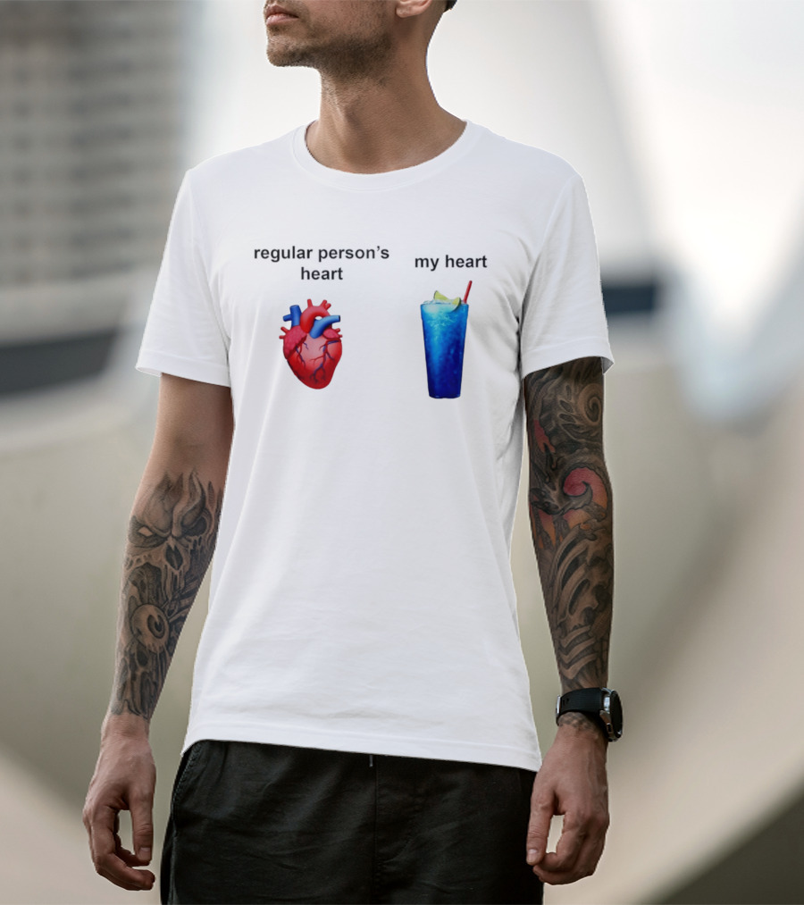 Regular Person's Heart Vs My Heart Blue Drink Emojis T-Shirt