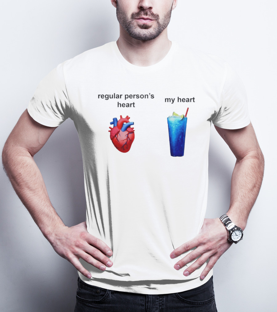 Regular Person's Heart Vs My Heart Blue Drink Emojis T-Shirt
