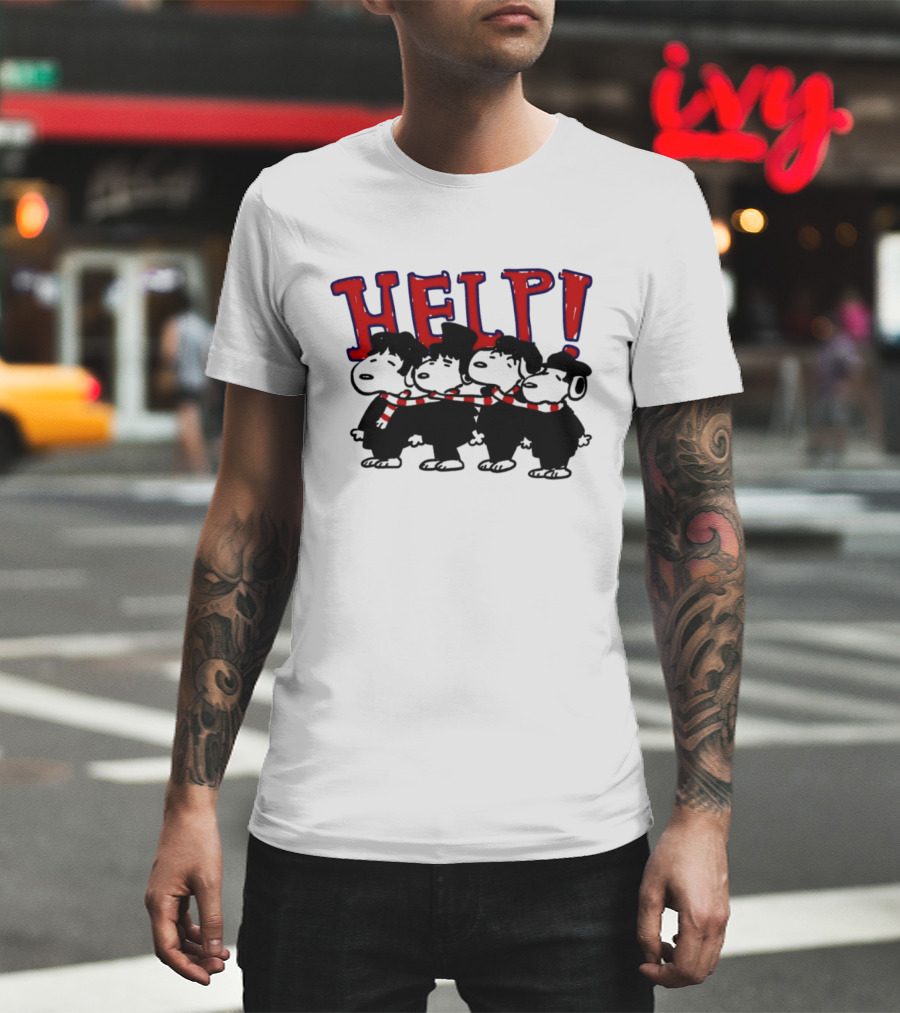 Peanuts Snoopy Beatles Help Parody Red Scarf T-Shirt