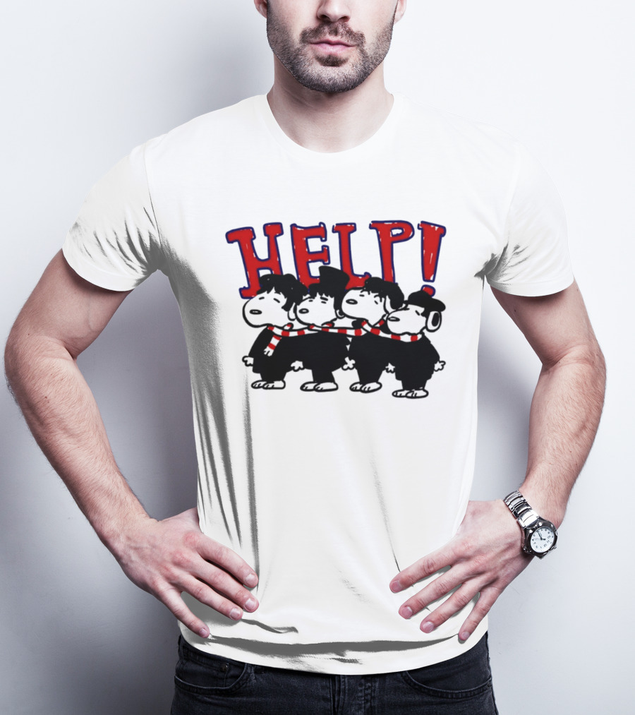 Peanuts Snoopy Beatles Help Parody Red Scarf T-Shirt
