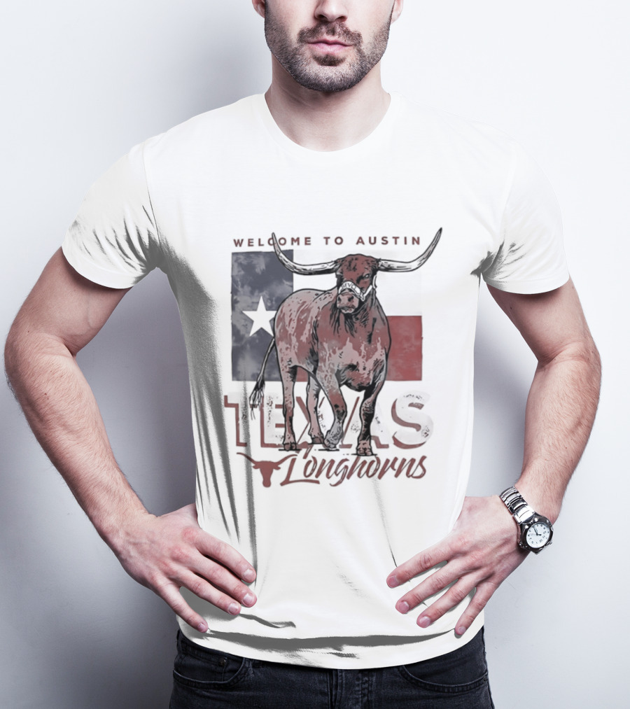 Welcome To Austin Texas Longhorns Bevo Texas Flag T-Shirt