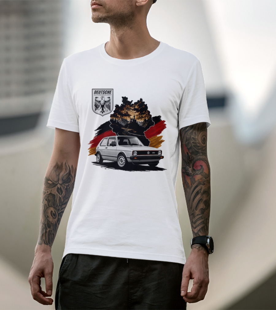 Deutsche Automobilkunst Volkswagen Golf GTI Germany Map Scenic Road Eagle Crest T-Shirt