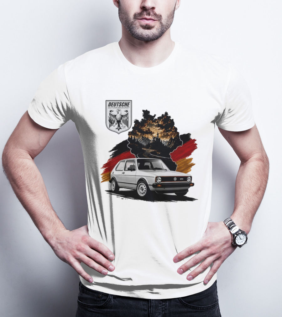 Deutsche Automobilkunst Volkswagen Golf GTI Germany Map Scenic Road Eagle Crest T-Shirt