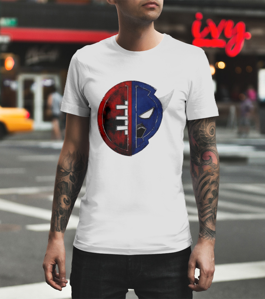 Buffalo Football Fusion Mask Emblem Red Blue Horns T-Shirt
