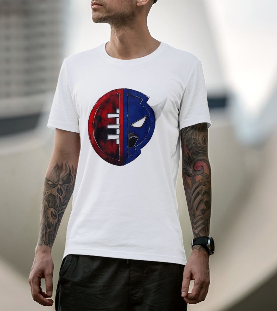 Buffalo Football Fusion Mask Emblem Red Blue Horns T-Shirt