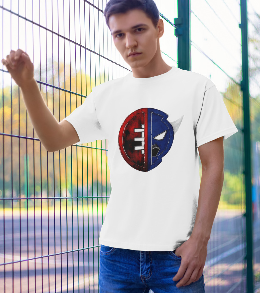 Buffalo Football Fusion Mask Emblem Red Blue Horns T-Shirt