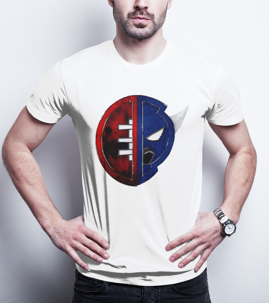 Buffalo Football Fusion Mask Emblem Red Blue Horns T-Shirt