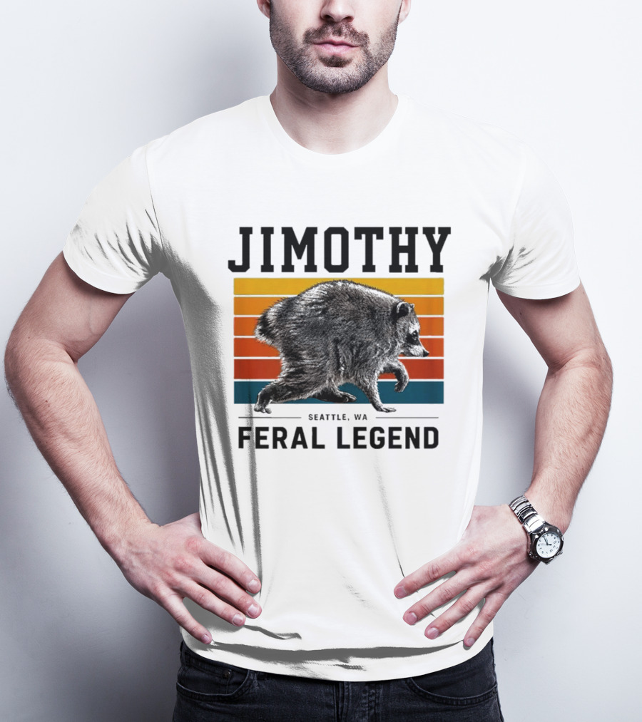 Jimothy Feral Legend Seattle WA Raccoon Vintage Stripes T-Shirt