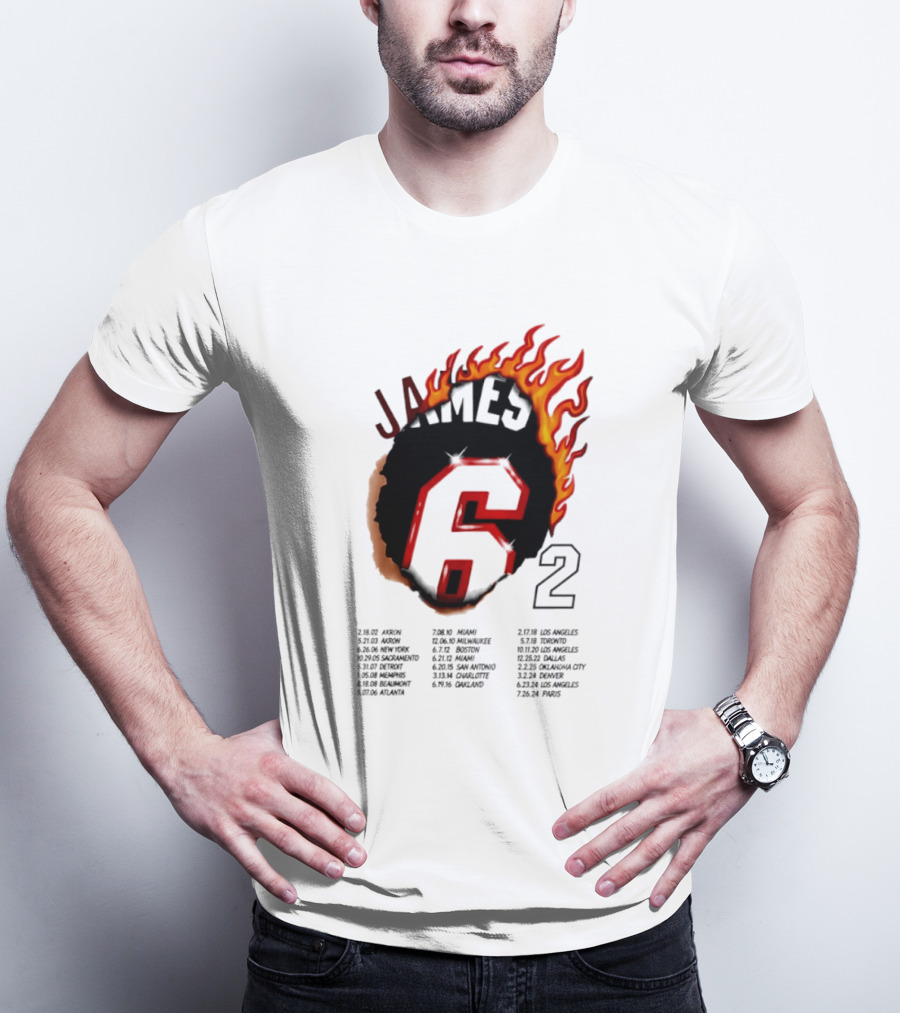 LeBron James 6 Burning Number With Game Dates T-Shirt
