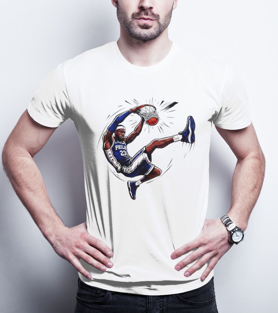 Philadelphia 76ers Phila 23 Basketball Player Dunking Action T-Shirt