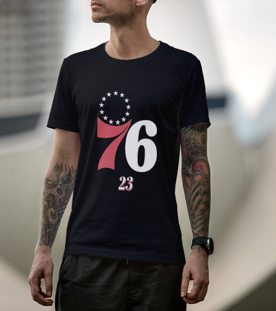 Philadelphia 76ers LeBron James 23 In The Paint Name And Number Royal 76ers T-Shirt