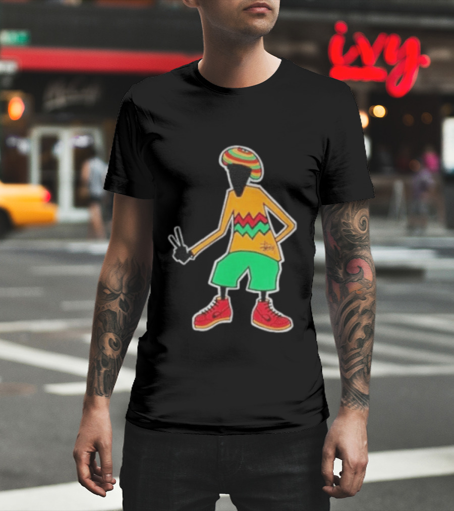 Stussy Rasta Man Peace Sign Reggae Streetwear Jamaica Style Fashion T-Shirt