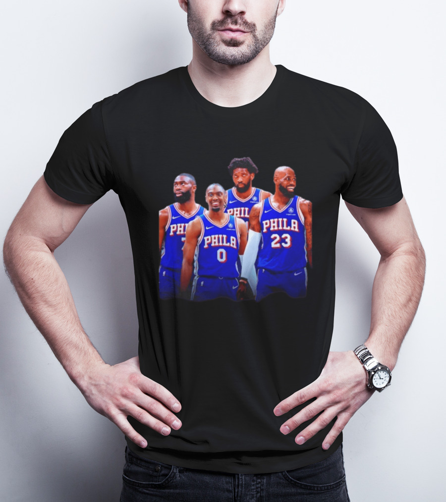 Philadelphia 76ers Joel Embiid Tyrese Maxey Paul George LeBron James NBA Team T-Shirt