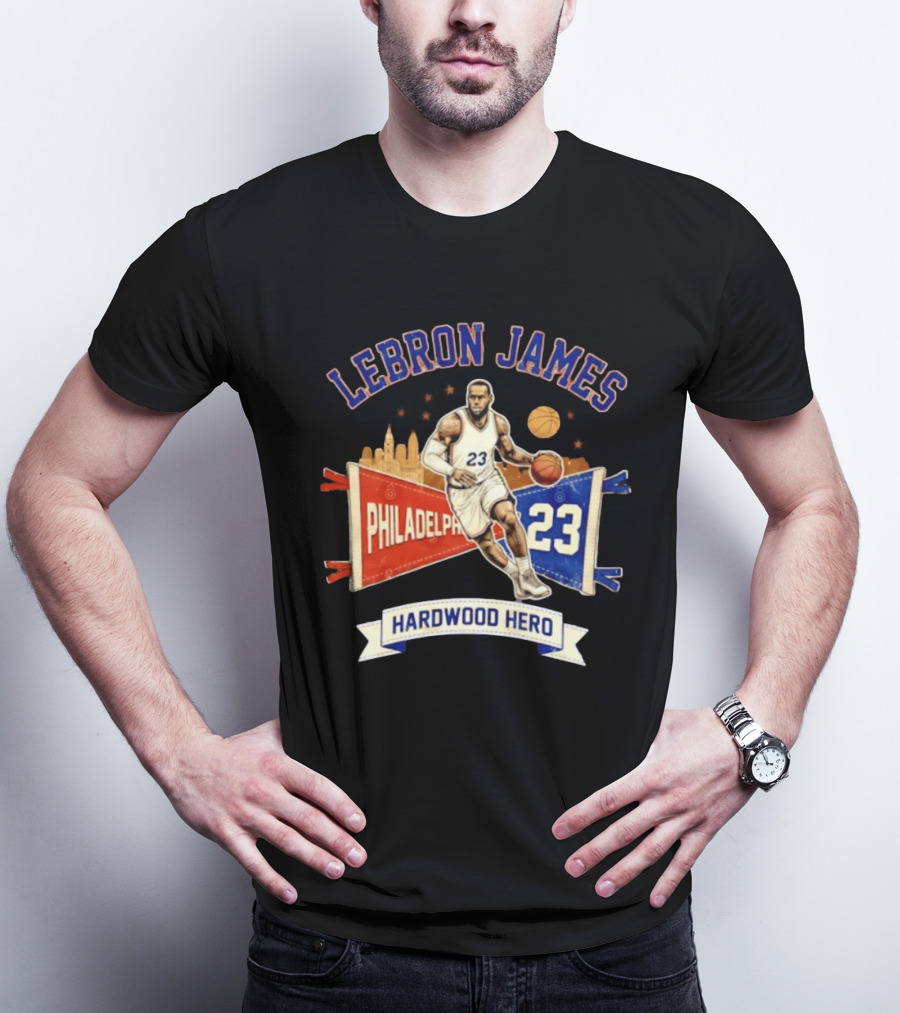 LeBron James 23 Philadelphia Basketball Skyline Hardwood Hero T-Shirt