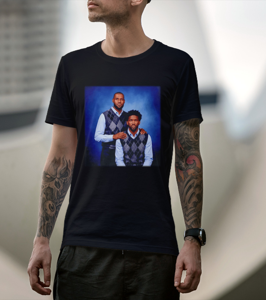Lebron James Joel Embiid Philadelphia 76ers In Matching Argyle Sweaters T-Shirt