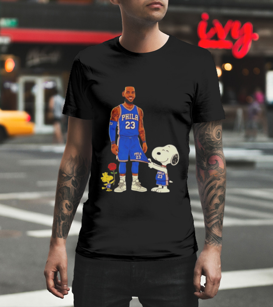 LeBron James Peanuts Collaboration Philadelphia 76ers Snoopy Woodstock 23 Jersey T-Shirt