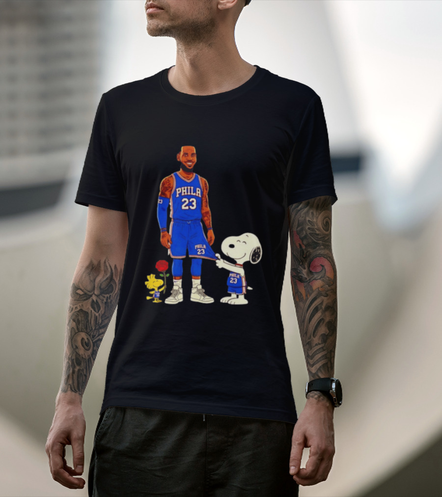 LeBron James Peanuts Collaboration Philadelphia 76ers Snoopy Woodstock 23 Jersey T-Shirt