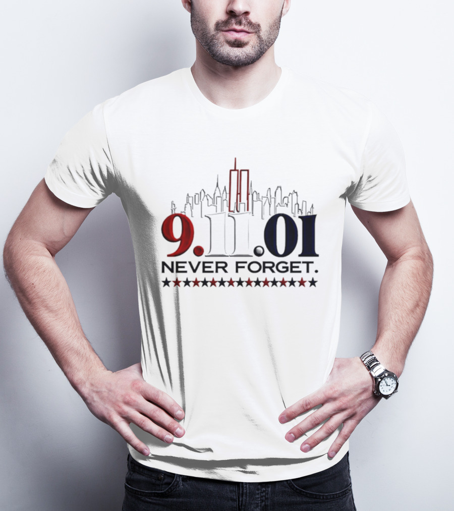 9.11.01 Never Forget New York City Skyline Twin Towers And Stars T-Shirt